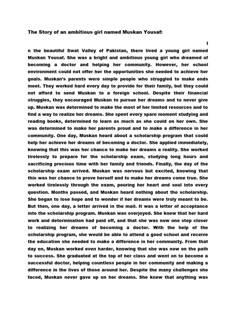 The Story of An Ambitious Girl Named Muskan Yousaf | PDF
