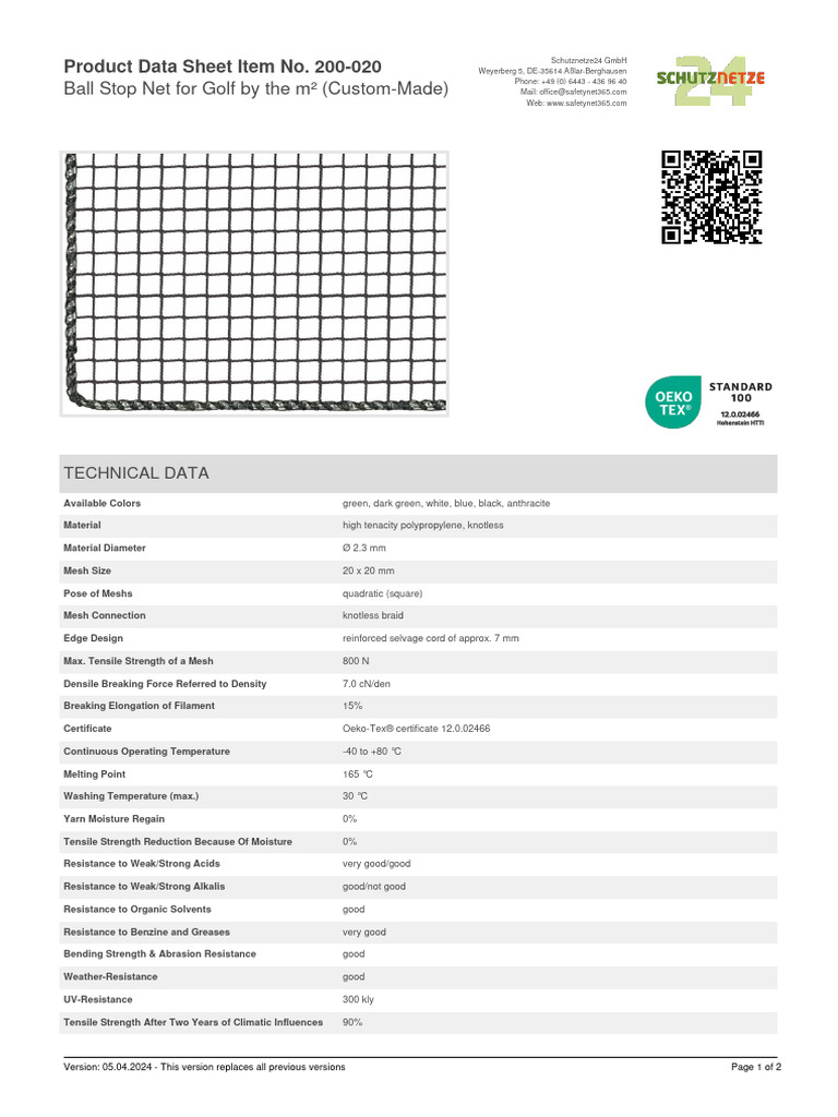 data_sheet_200-020_safetynet365 | PDF | Applied And Interdisciplinary Physics | Physical Sciences