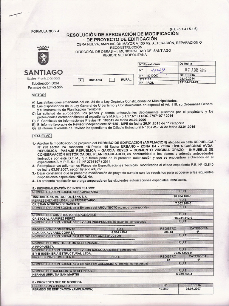 REPUBLICA 290_PERMISO DE EDIFICACION | PDF