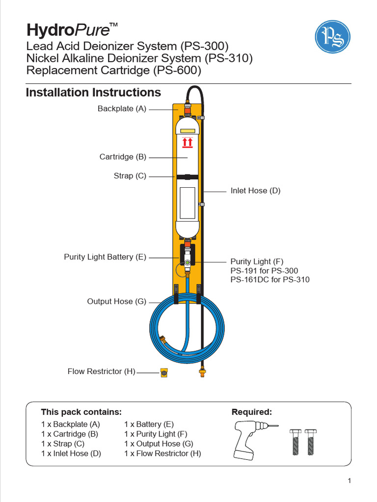 Pak939 Hydropure Deionizer Instructions | PDF | Equipment ...