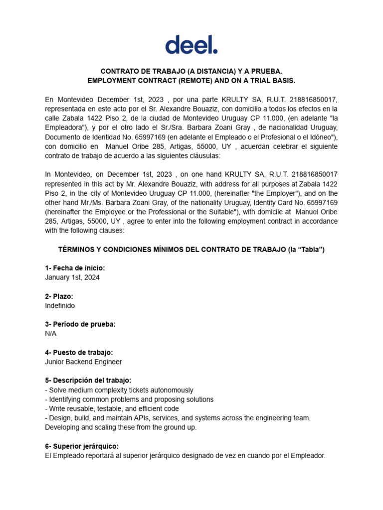 Deel Deel UY Employee Contract 3jkrjwv | PDF | Business | Información