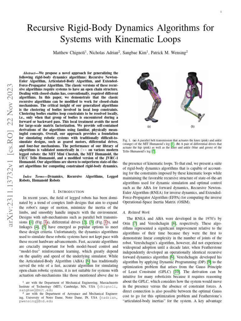 Recursive Rigid-Body Dynamics Algorithms For Systems With Kinematic Loops | PDF | Algorithms ...