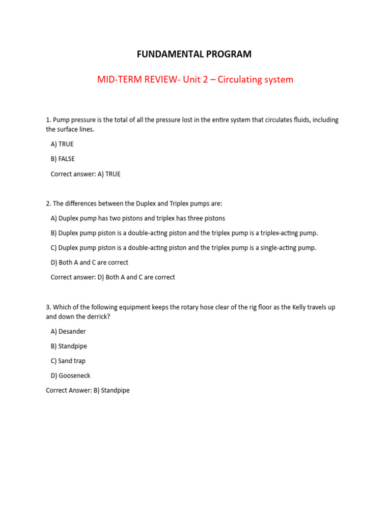 Circulating System Mid-Term Review | PDF | Pump | Drilling Rig