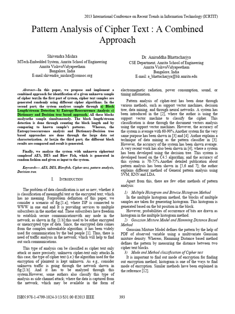 Pattern Analysis of Cipher Text A Combined Approach - 2013 | PDF ...