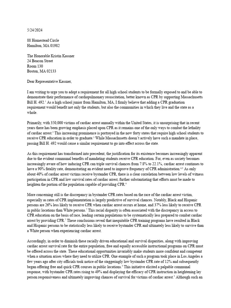 Representative Kassner Letter | PDF | Cardiopulmonary Resuscitation ...