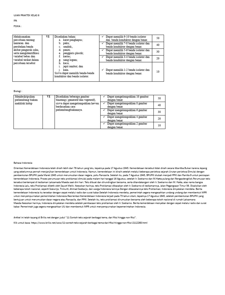 Ujian Praktek Kelas 6 | PDF