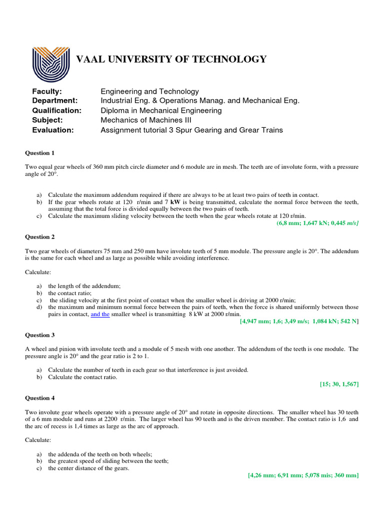Asignment Tutorial 3 Toothed Gears and Gear Trains | PDF | Gear | Classical Mechanics