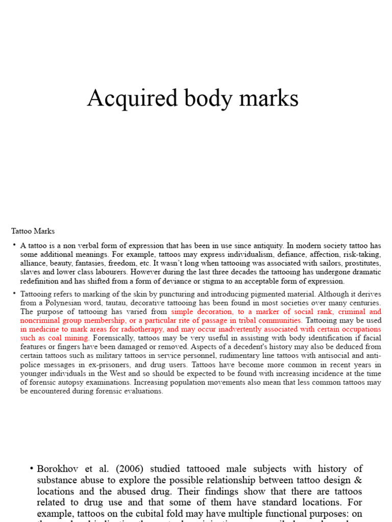Acquired Body Marks | Download Free PDF | Tattoo
