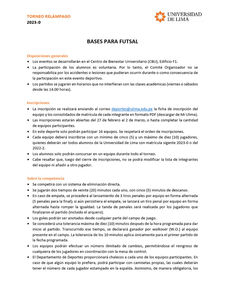 Deportes. Bases Torneo Relampago 2023-0 Futsal | PDF | Árbitro ...