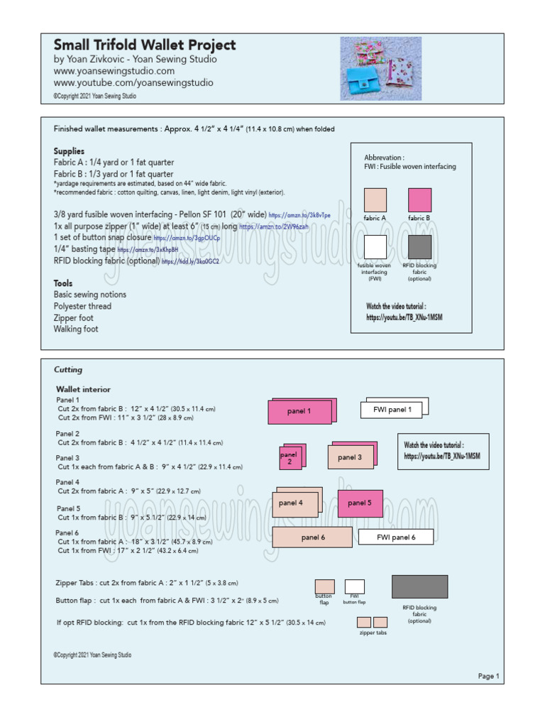 Small Tri Fold Wallet Pattern | PDF | Seam (Sewing) | Sewing