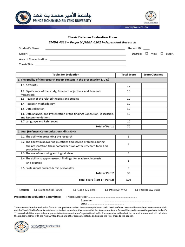 Thesis Defense Evaluation Form 2024. AZ Final | PDF | Thesis | Master Of Business Administration