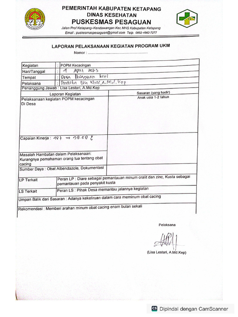 Bukti Laporan Pelaksanaan Kegiatan Popm | PDF