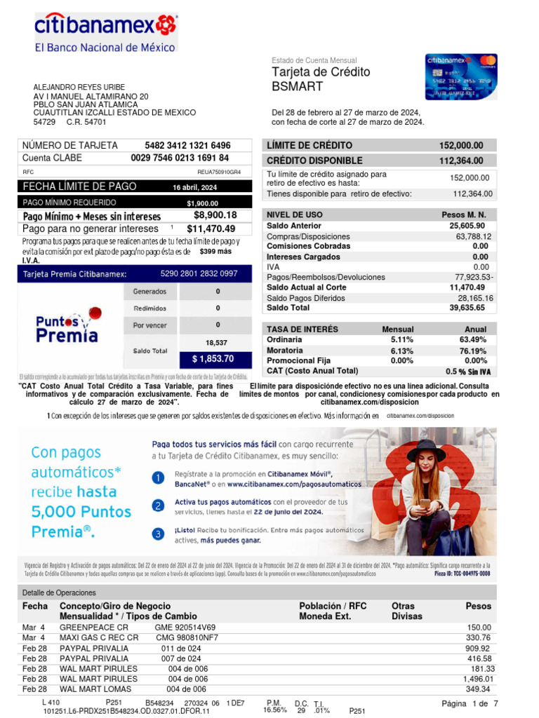 Estado de Cuenta Tarjeta BSMART | PDF | Tarjeta de crédito | Industrias ...