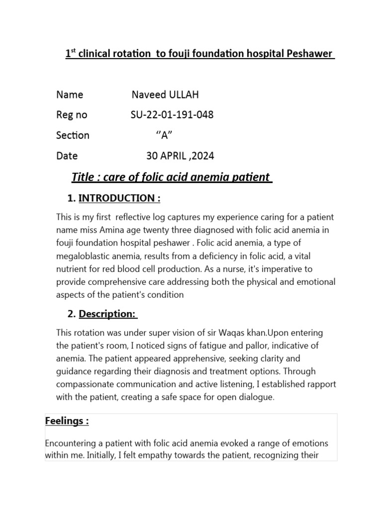 REFLECTIVE LOG | PDF | Patient | Anemia