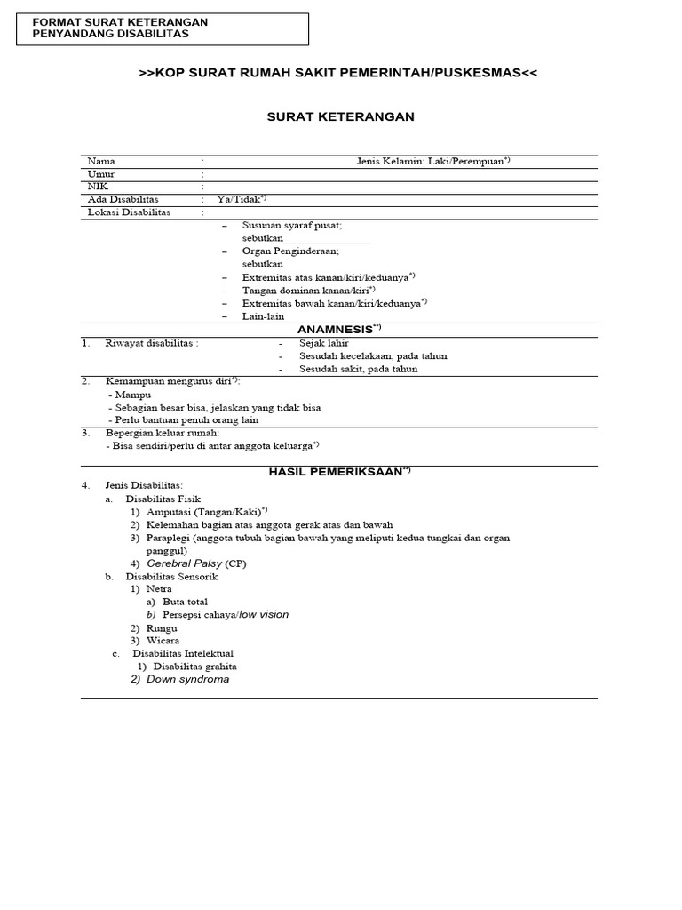 Format Suket Penyandang Disabilitas | PDF
