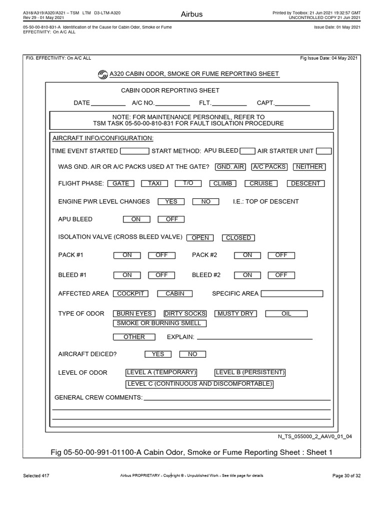1 - Odor Report Sheet | PDF | Airliner | Jet Aircraft