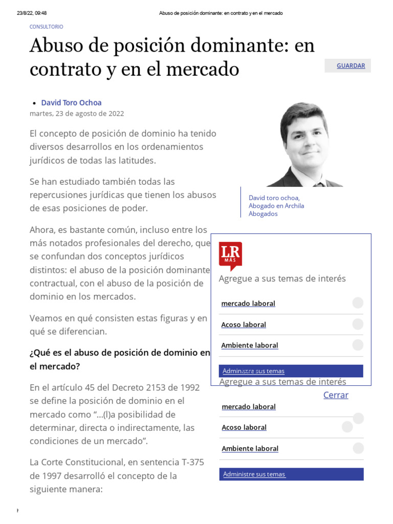 Abuso de Posición Dominante - en Contrato y en El Mercado | PDF | Mercado (economía) | Justicia