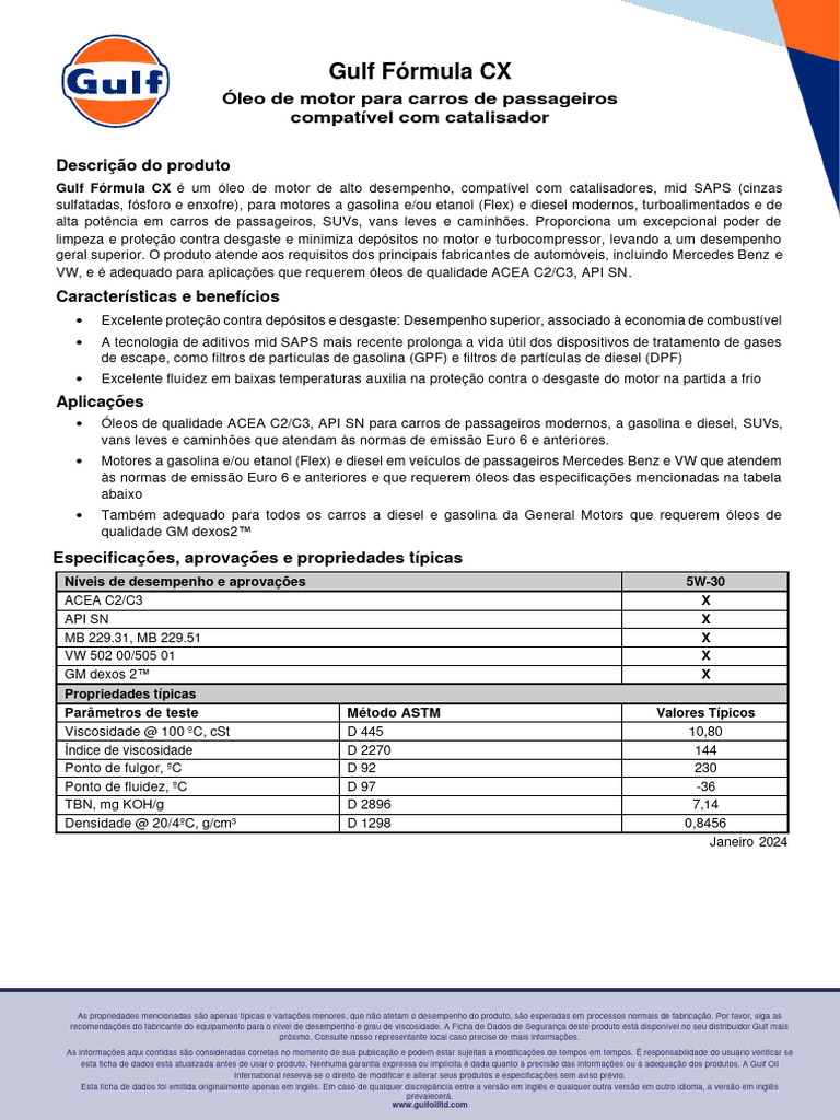 Gulf-Formula-cx SN 5w30 Pds PT | PDF | Diesel | Carro