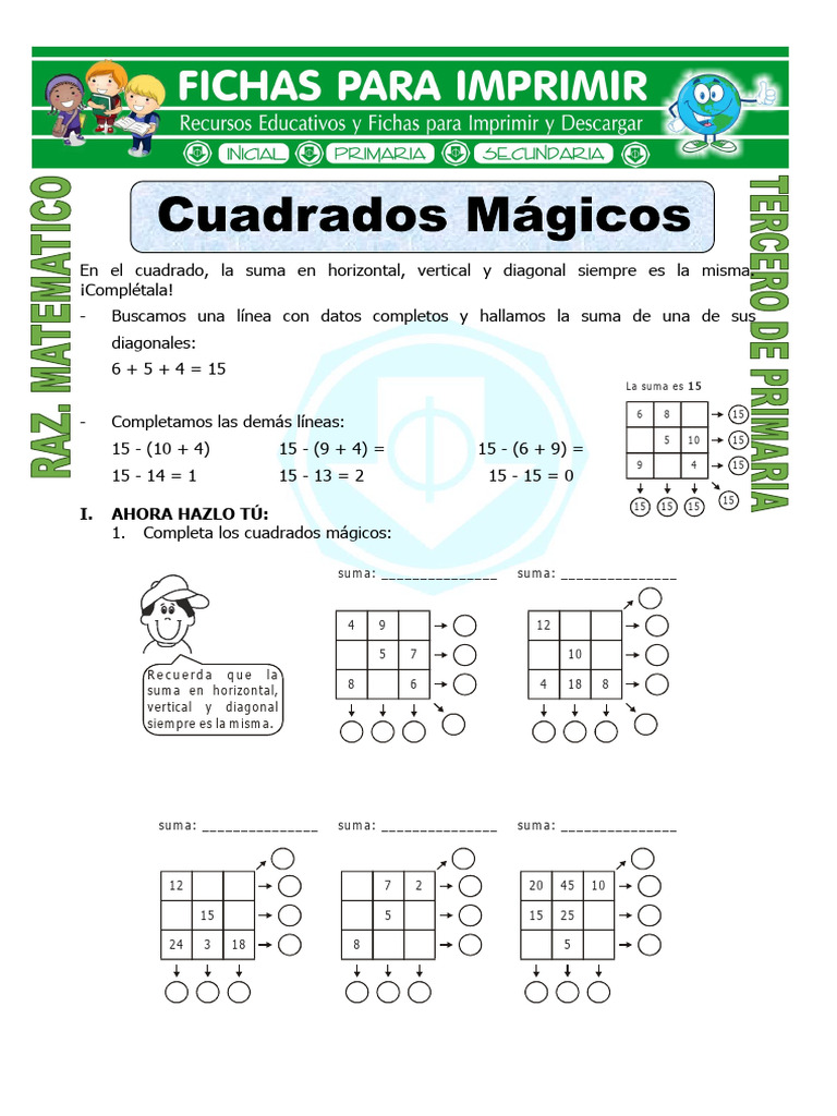 Ficha Cuadros Magicos para Tercero de Primaria | PDF