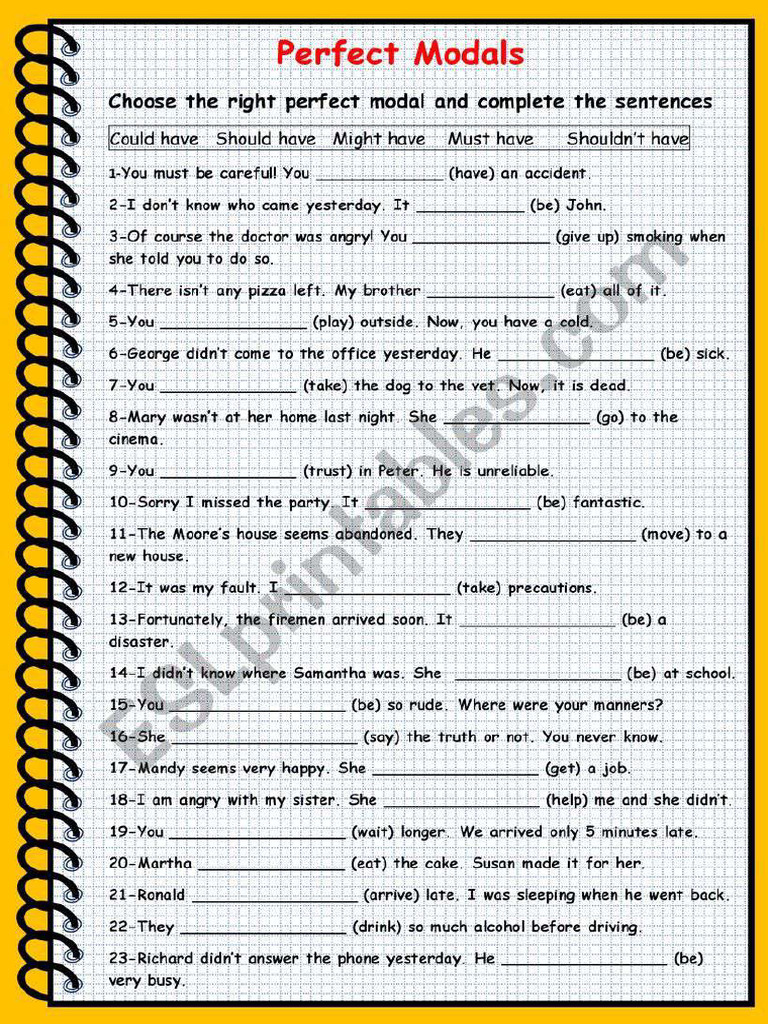 Perfect Modals Worksheet | PDF