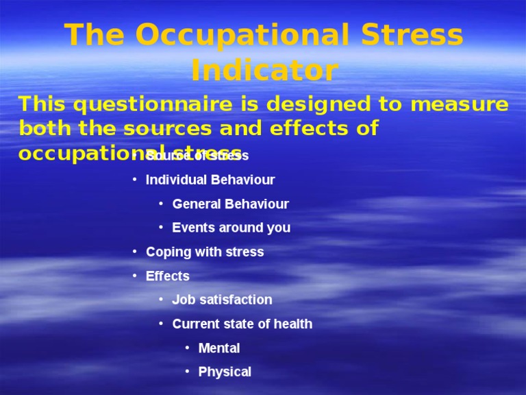 Occupational Stress Indicator Questionnaire | PDF | Career & Growth