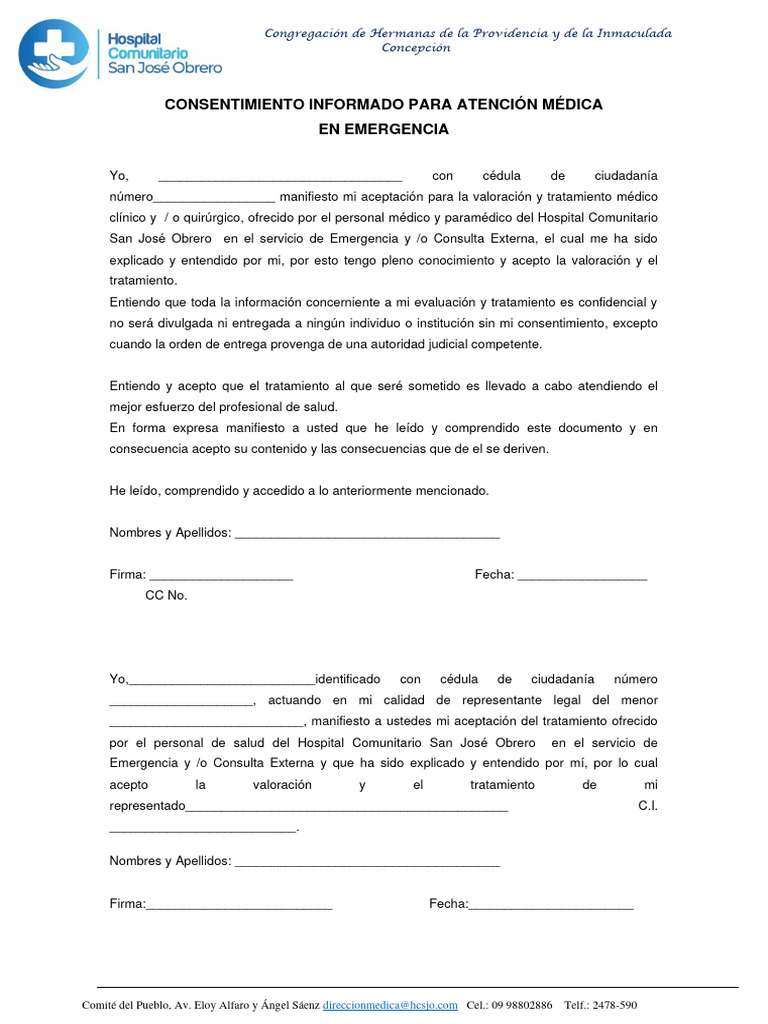 Consentimiento Informado Emerg 2023 | PDF | Hospital | Consentimiento informado