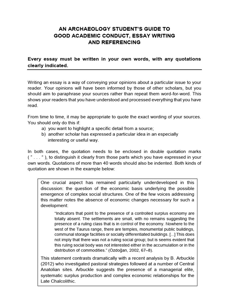Archaeology - Guide To Good Academic Conduct Essay Writing and ...