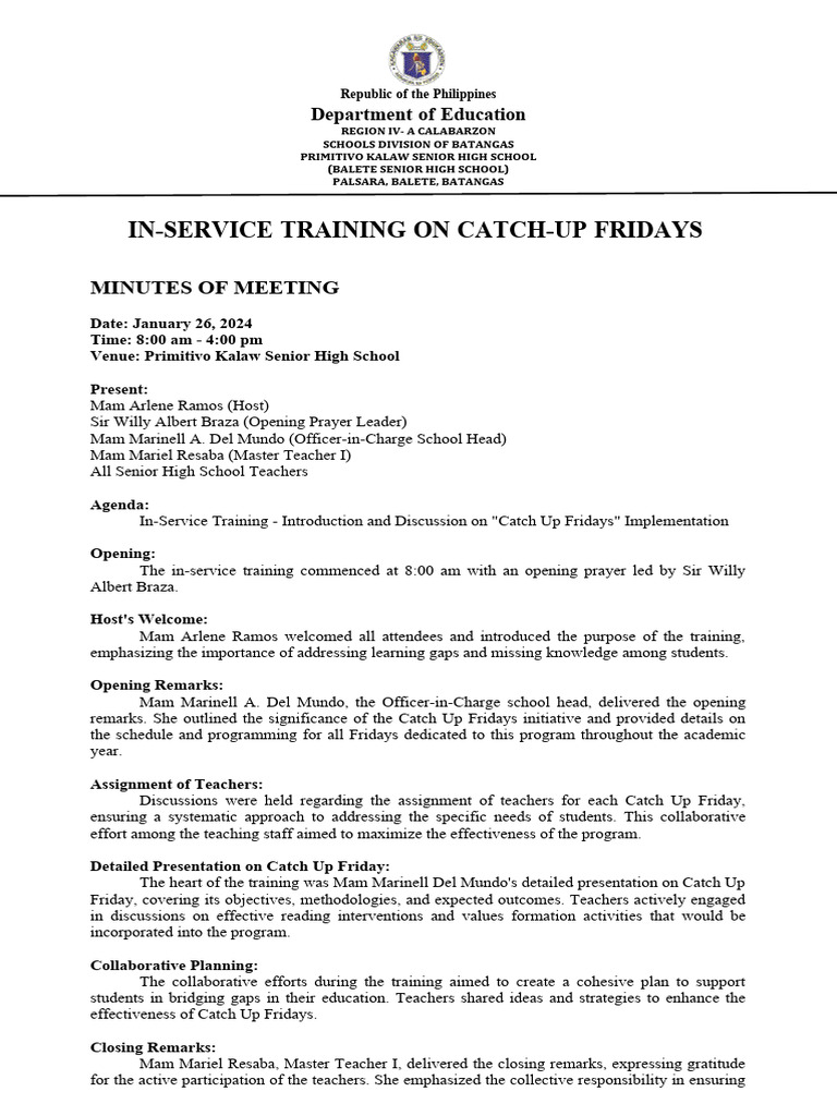 Catch-Up Fridays Training Minutes | PDF | Human Communication | Cognition