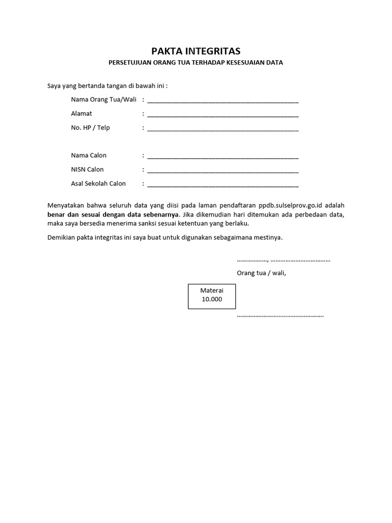 Pakta Integritas PPDB 2024 | PDF