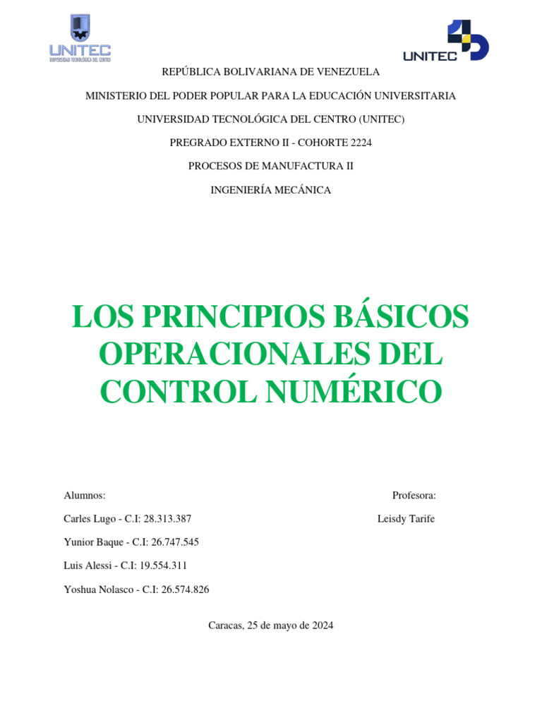 Los Principios Básicos Operacionales del Control Numérico | PDF | Control numerico ...