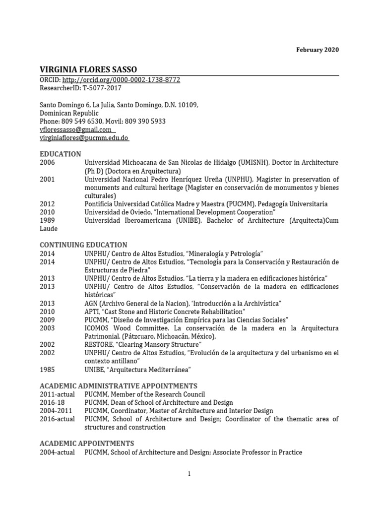 2020 CV Flores Sasso English | PDF | República Dominicana | America latina