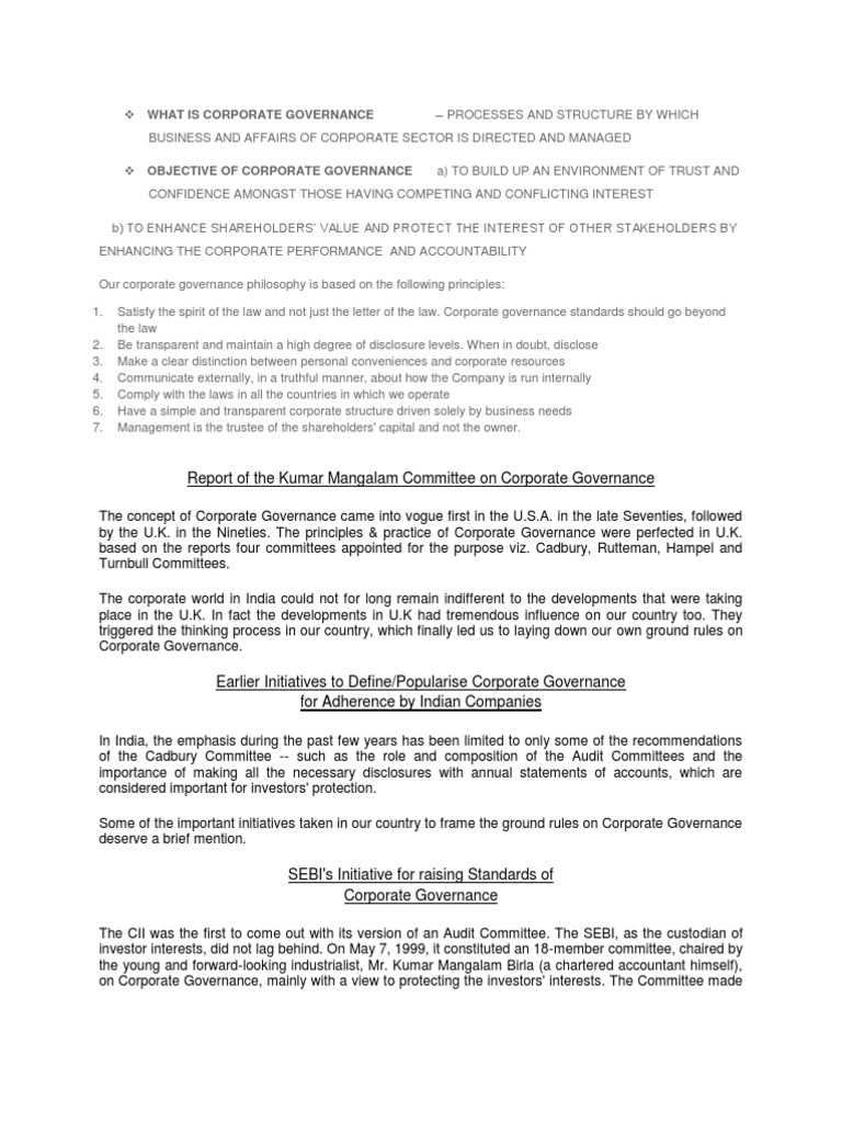 Kumar Mangalam Birla's Governance Report | PDF | Board Of Directors ...