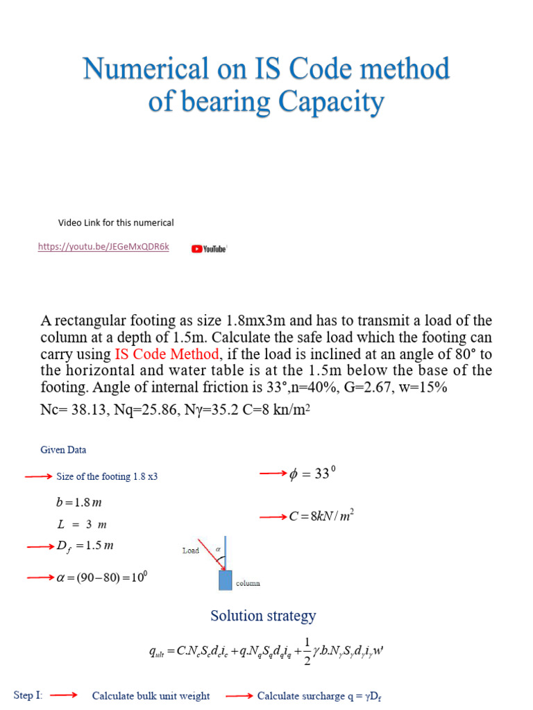 Numerical On IS Code Method of Bearing Capacity | PDF