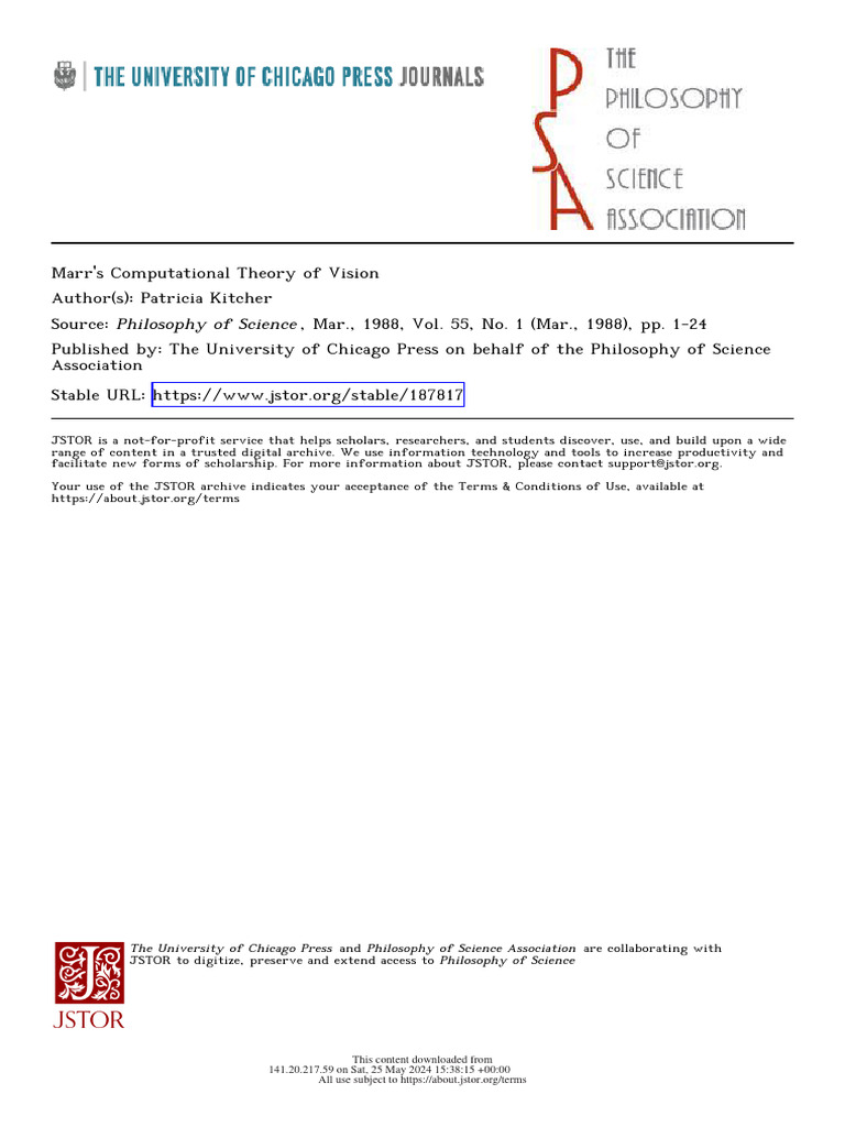 Patricia Kitcher - Marr's Computational Theory of Vision | PDF | Visual ...