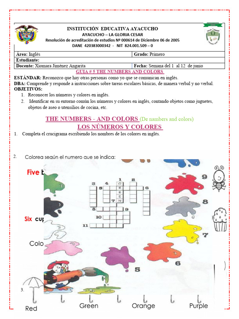 Guia 5 - Numbers and Colors | PDF