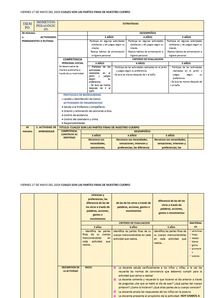 Actividad Cuales Son Las Partes Finas De Nuestro Cuerpo 17 05 1 Pdf