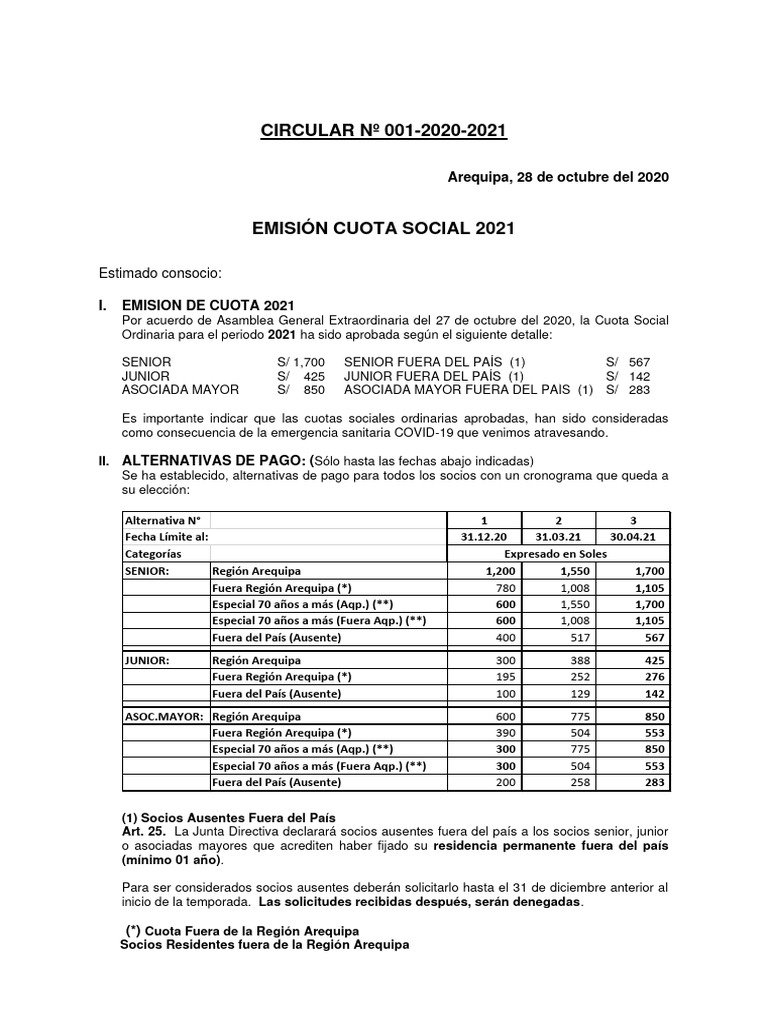 Circular-001-2020-2021-Cuota-2021 | PDF