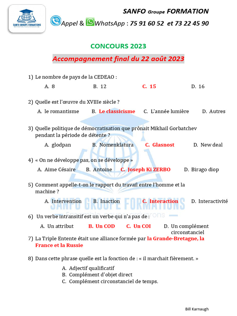 Questions de Concours 2023 CEDEAO | PDF