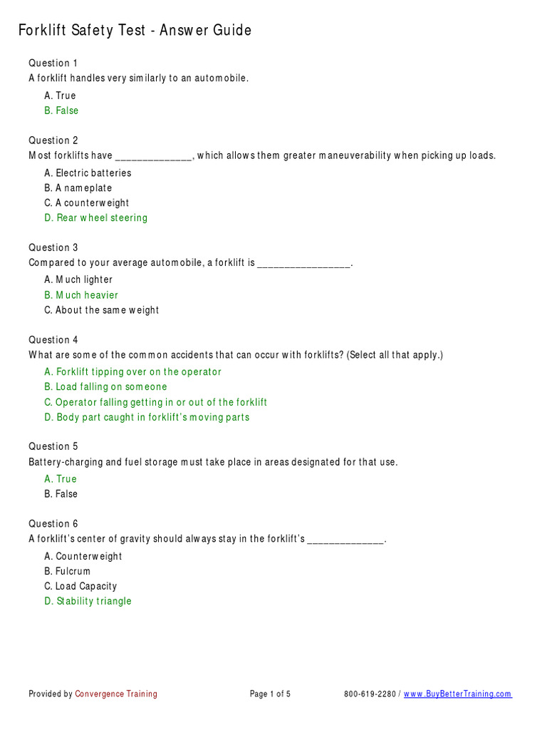 Forklift Safety - Answer Guide | PDF | Forklift | Truck