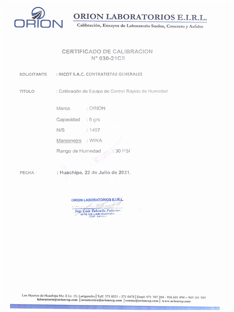 Cert. Calibracion Speedy (El Nuevo) | PDF