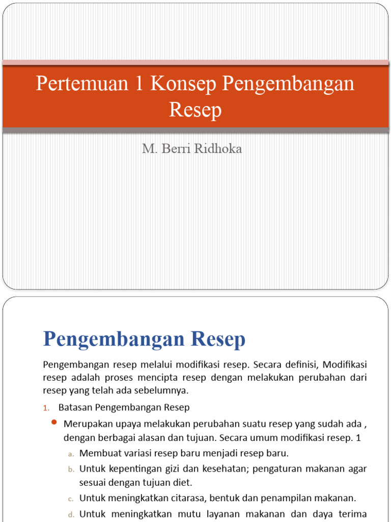 Pertemuan 1 Konsep Pengembangan Resep | PDF | Memasak, Makanan ...