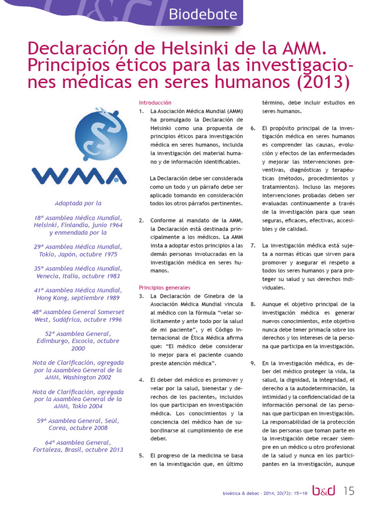 Principios Éticos de la Declaración de Helsinki | PDF | Consentimiento ...