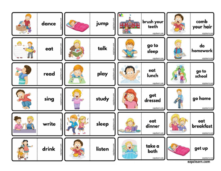 Action Verbs Memory Cards | PDF