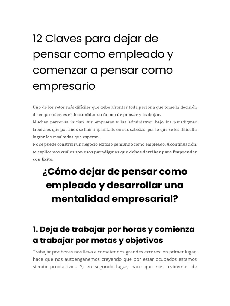 12 Claves para Dejar de Pensar Como Empleado y Comenzar A Pensar Como ...