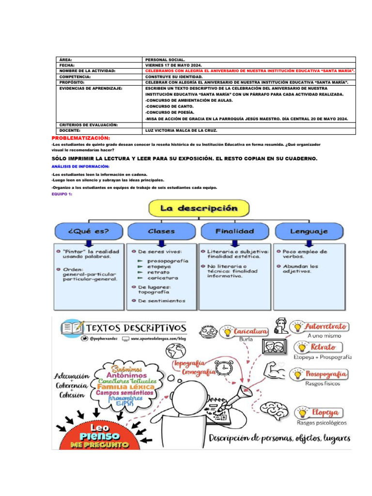 Ficha Sexto Grado. P.S. Celebramos Con Alegría El Aniversario de Nuestra Institución Educativa ...