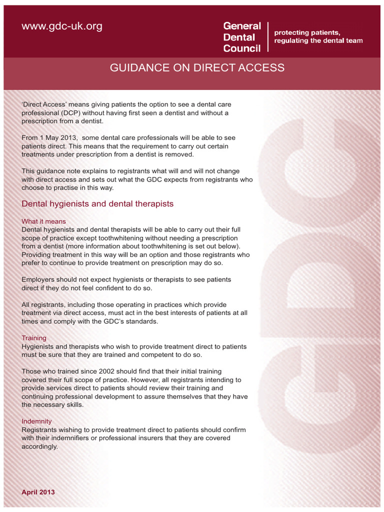 Direct Access Guidance Final April 2013 FINAL | PDF | Dentist | Dentistry
