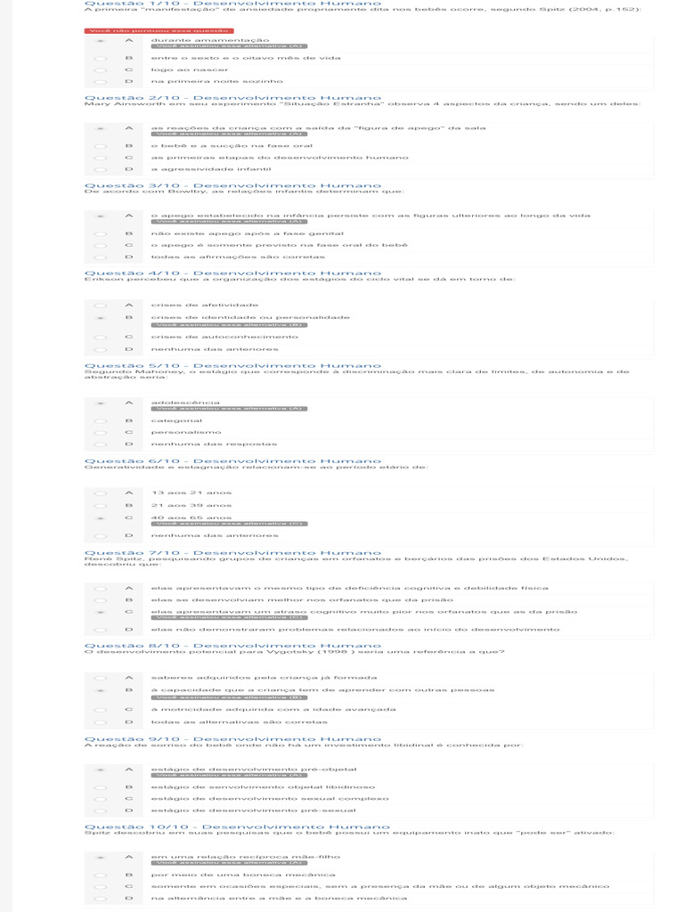 Apol 2 Desenvolvimento Humano | Download grátis PDF | Teoria do Apego | Ciências comportamentais