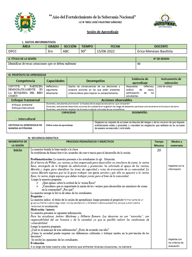 SESION 4 UNIDAD II 5to DPCC | PDF | Aprendizaje | Evaluación