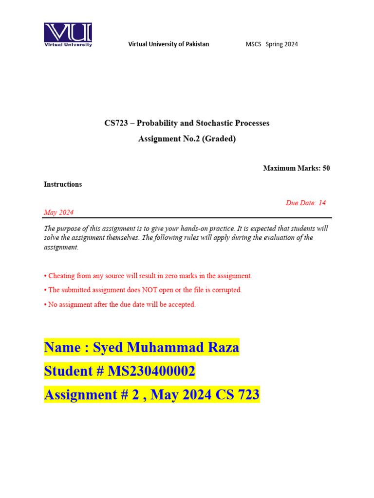 MSCS CS723 Assignment 2: Probability Analysis | PDF | Probability ...