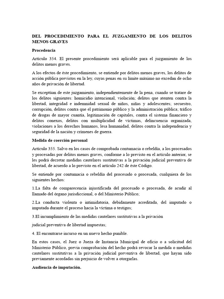 Procedimiento de Los Delitos Menos Grave. Procesal Penal Informe | PDF ...